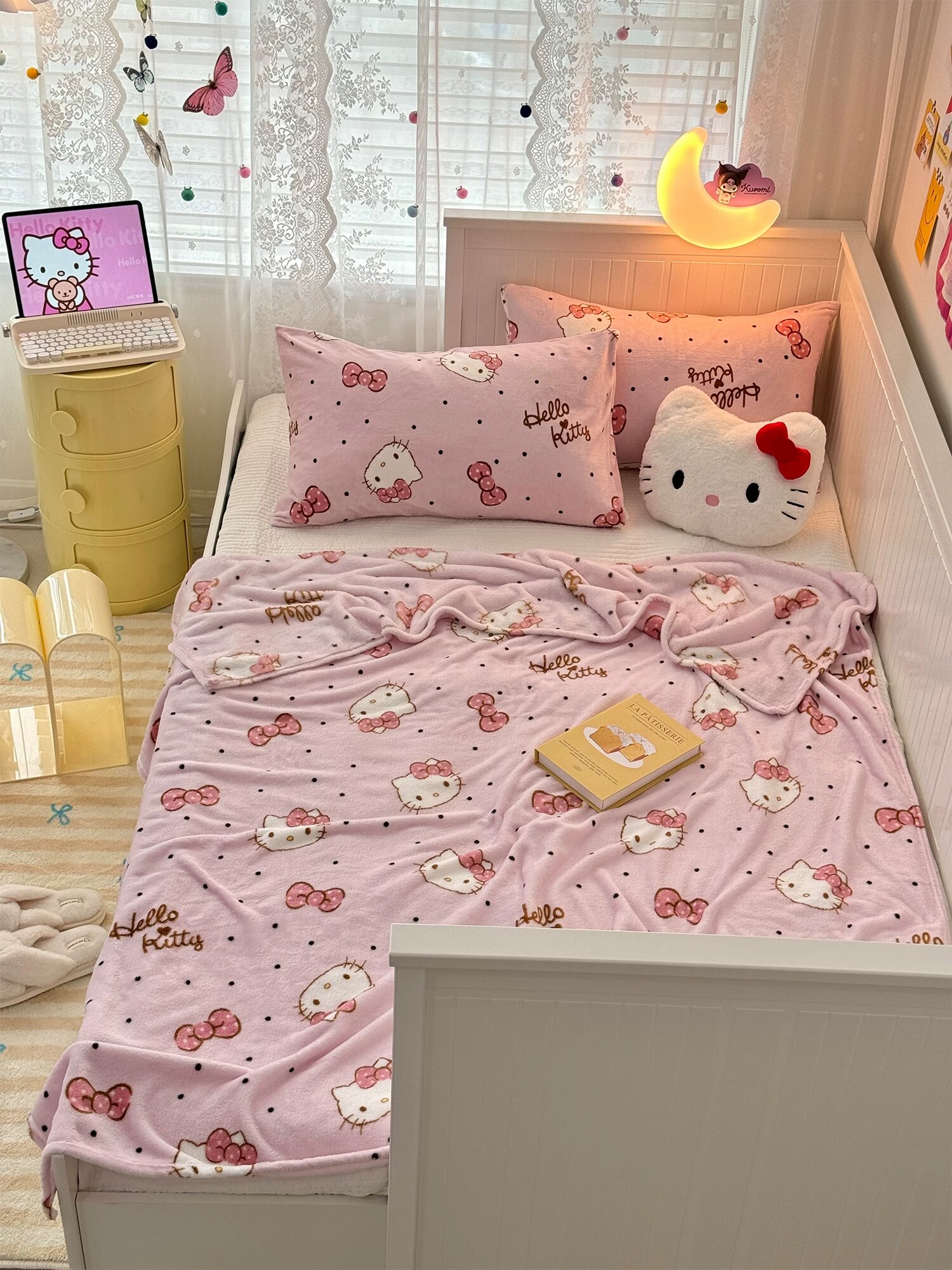 Плед Sanrio Hello Kitty из молочного вельвета, милый мультяшный дизайн, удобный плед для отдыха, коралловый вельветовый