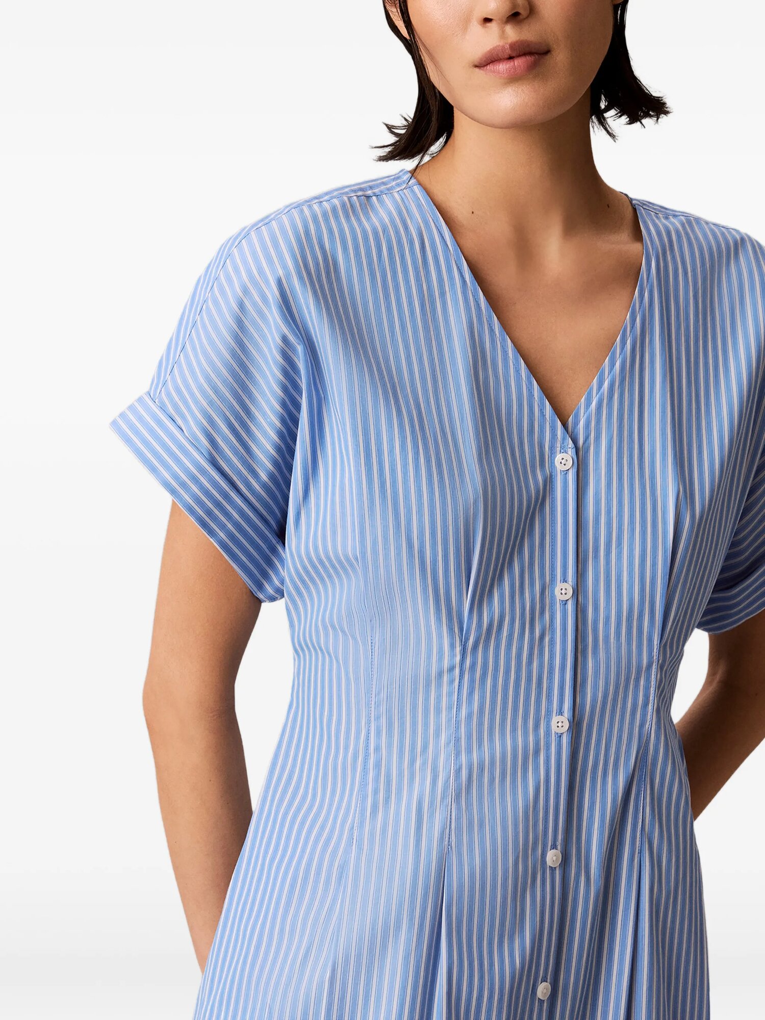 Платье CALVIN KLEIN Striped button-down midi dress, размер 42 EU, синий — фото 1
