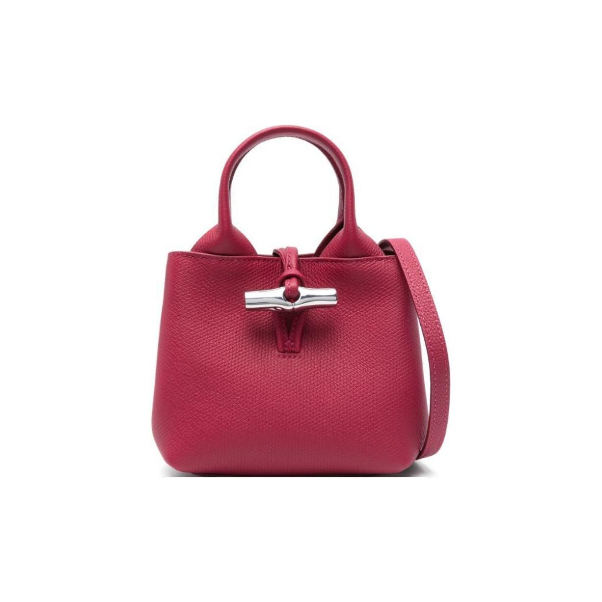 Сумка Longchamp Le Roseau, фактура плетеная, розовый/красный — фото 1