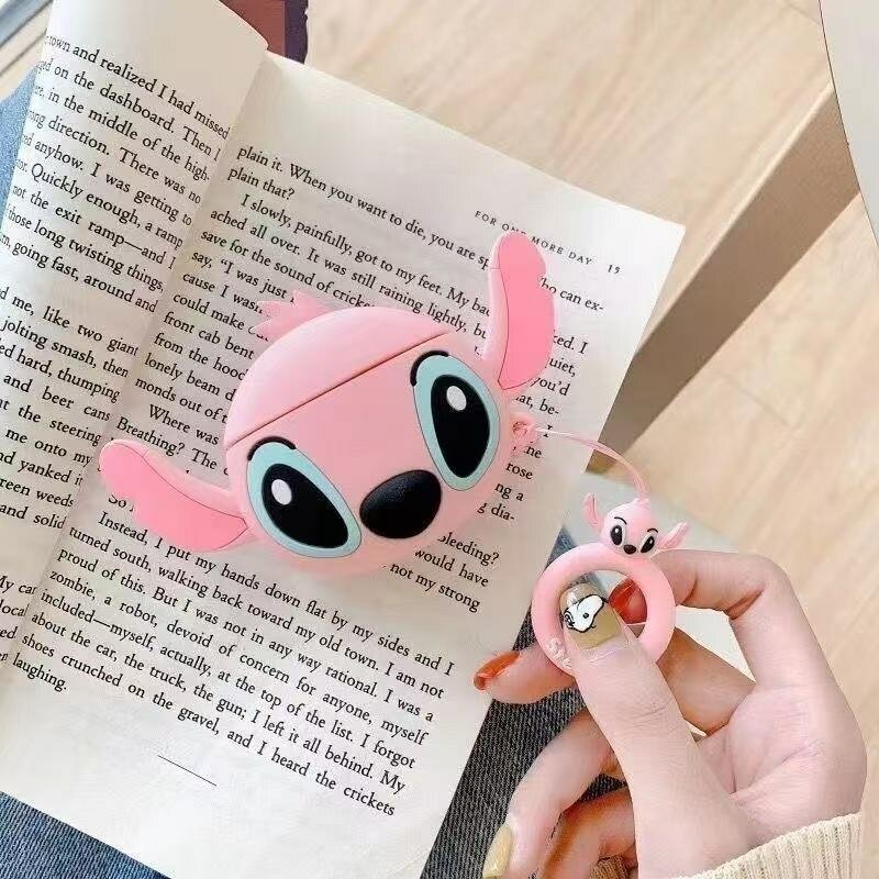 Подарок — чехол для AirPods в виде Стича из «Лило и Стич», синий, мягкий силикон