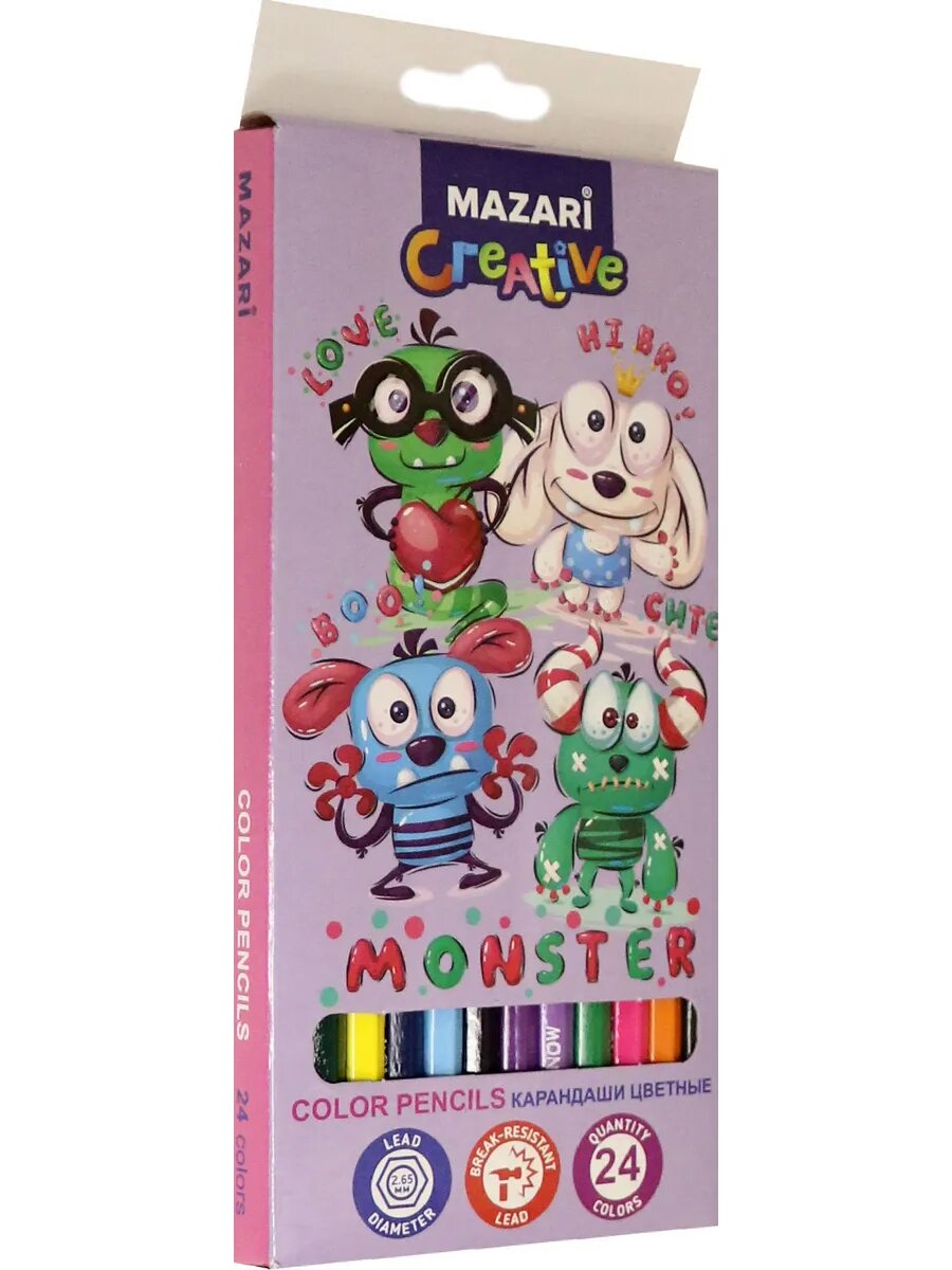 Карандаши цветные "MONSTER", 24 цвета (M-6186-24)