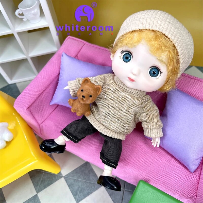Мини-кукла whiteroom 16 см Baby Blue Green Doll and Dog 13, Dark brown eyes
