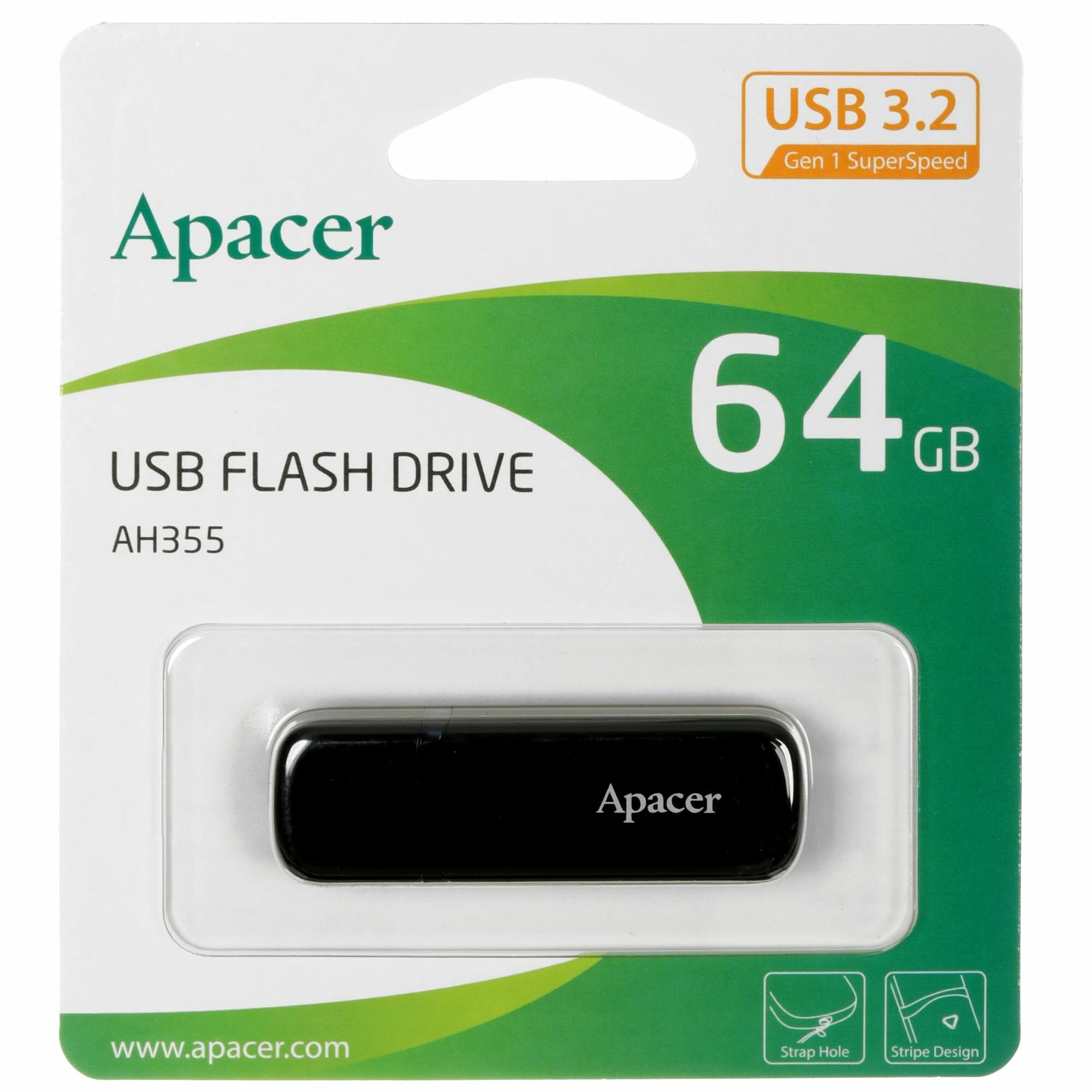 Память USB Flash 64 ГБ APACER AH355 (AP64GAH355B-1) - USB3.2, USB Type-A