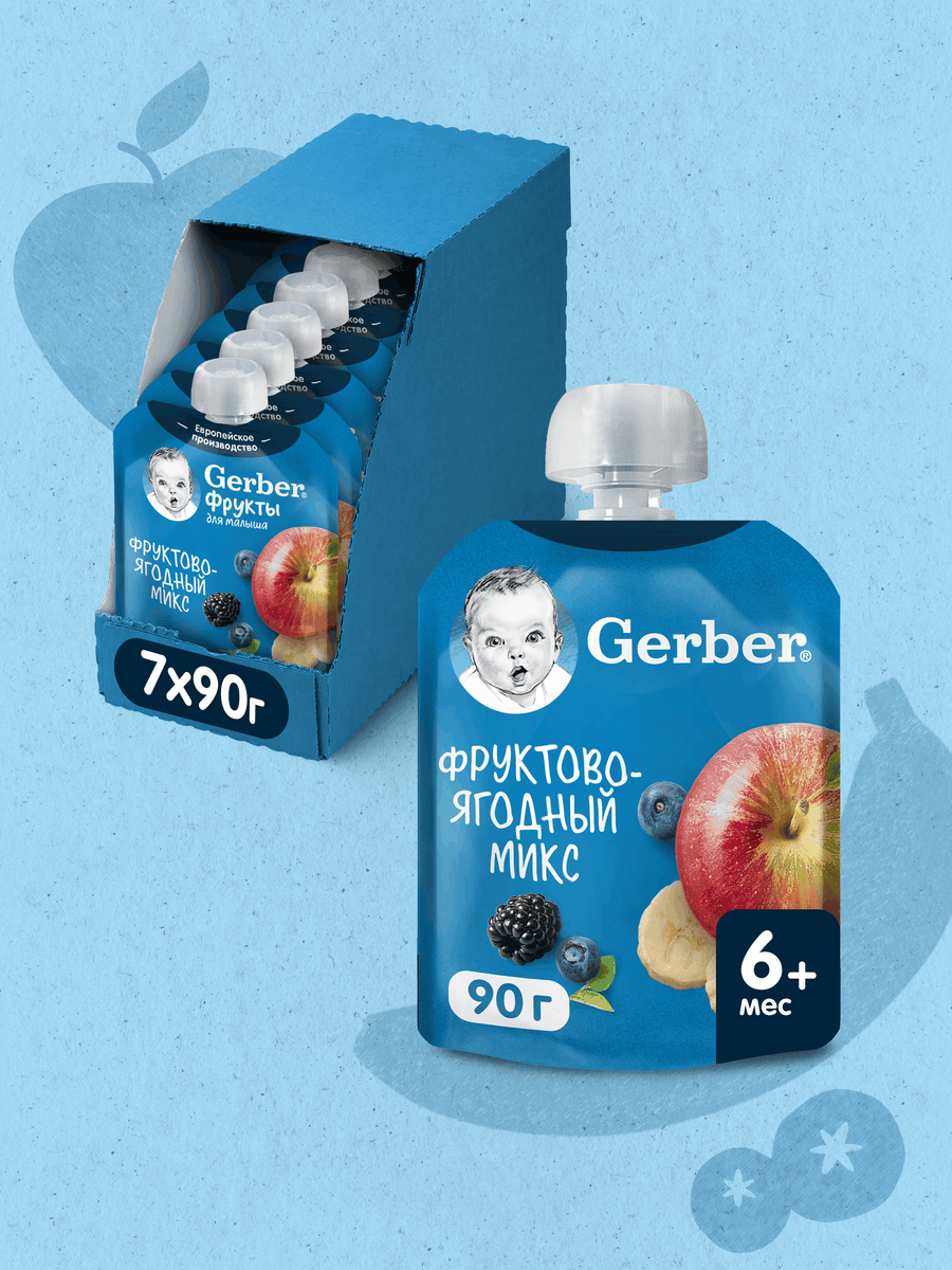 Фруктовое пюре Gerber Фруктово-ягодный микс с 6 мес 90г 7шт.