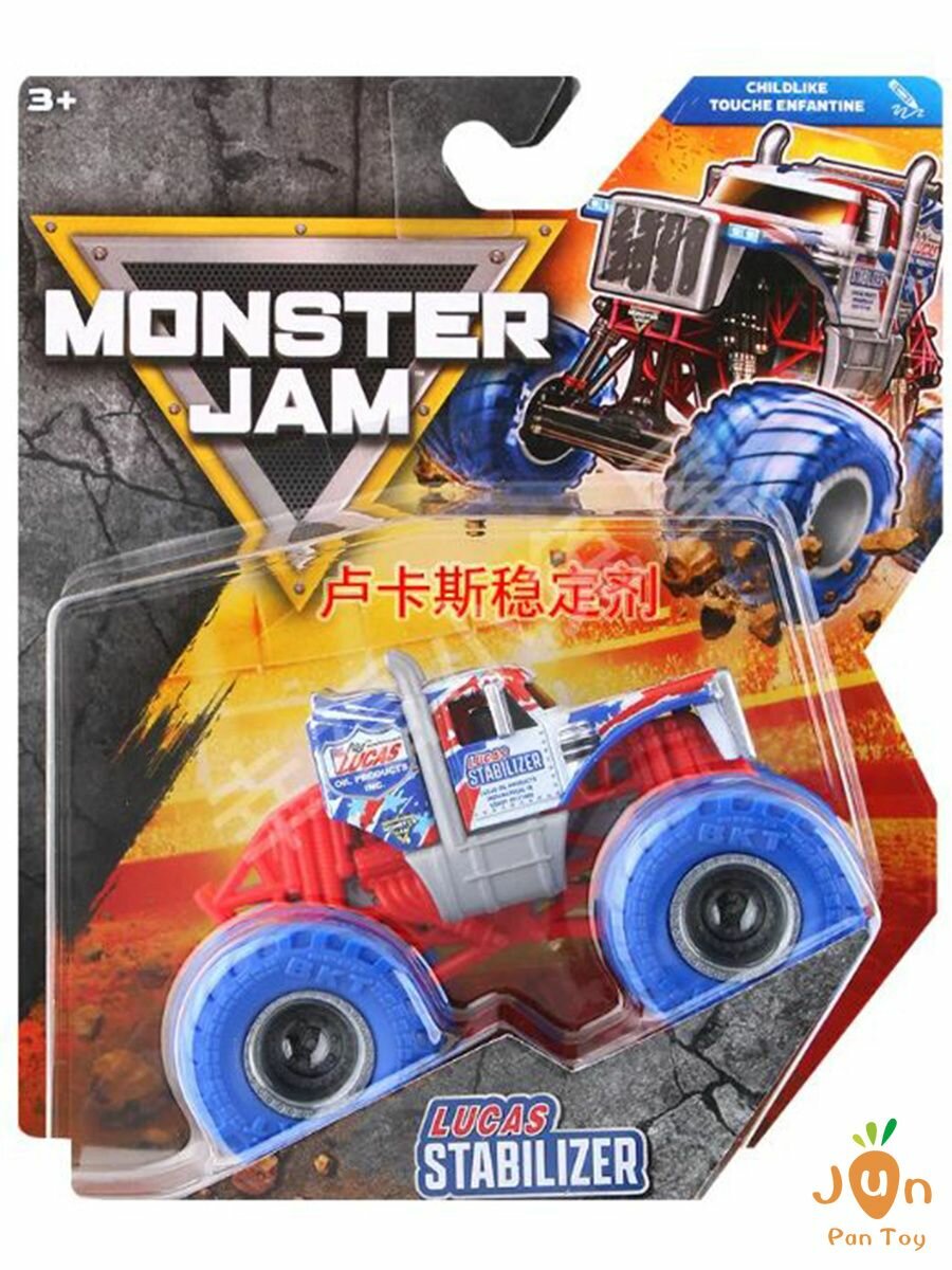 Spin Master Monster Jam Lucas Stabilizer Die-Cast Vehicle / Детская игрушечная машинка, имитирующая монстр-трак в масштабе 1:64, подойдет в качестве подарка коллекционерам и поклонникам