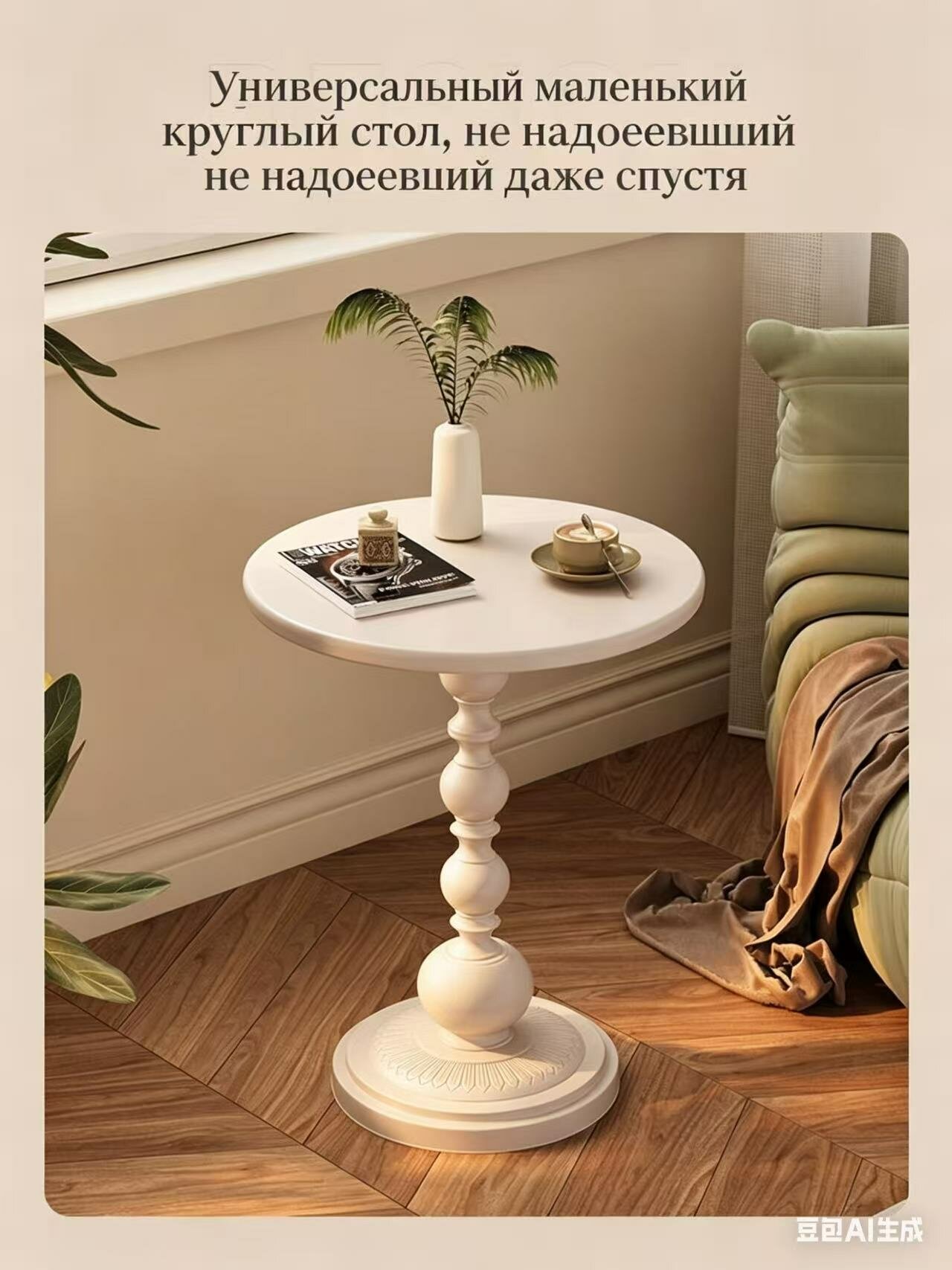 Кованый ретростолик белого цвета, 40х52 см, используется как журнальный или прикроватный вариант, премиумкачество.