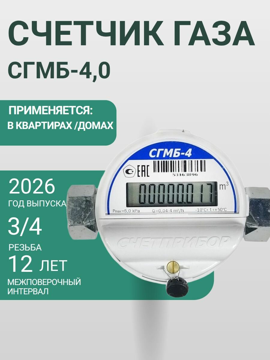 Газовый счетчик СГМБ-4 левый/правый, 2026 год СГМ G4.