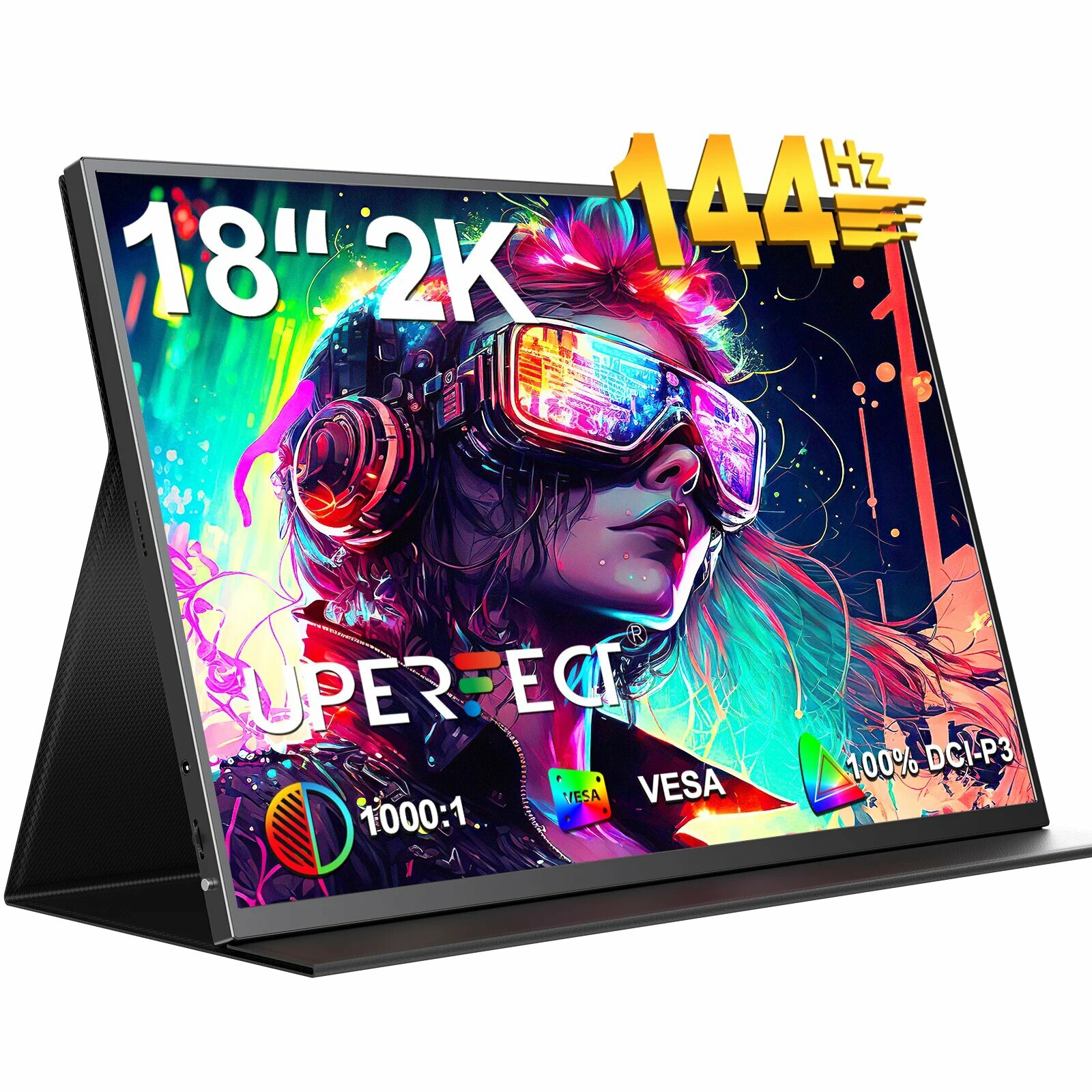 UPERFECT 2K 144Hz Портативный Игровой Монитор 18" 2560x1600 QHD 100% DCI-P3 FreeSync HDR для Ноутбука, Игровой Консоли, Steam Deck, ПК, Телефона