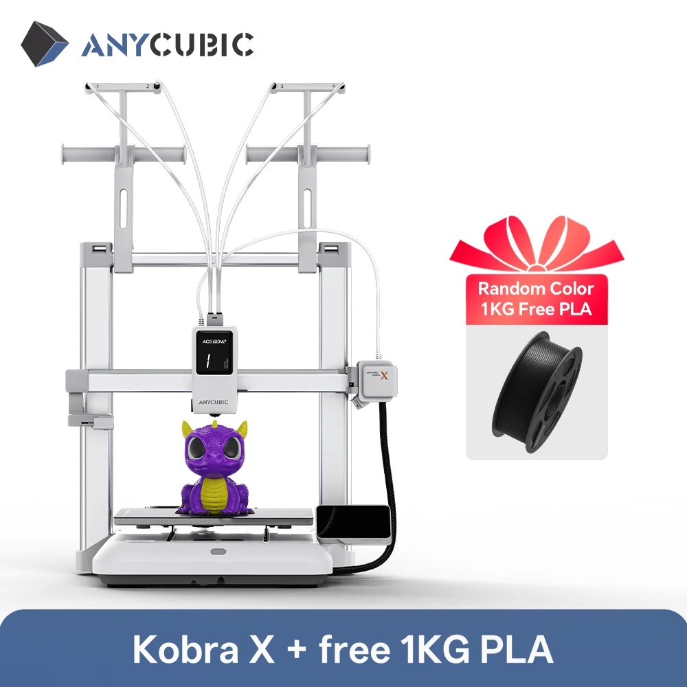 FDM-3D-принтер ANYCUIBC Kobra X с мультиматериальным печатанием, 4 цвета, встроенный, максимальная высокая скорость 600 мм/с, с ИИ-ассистентом 3D-принтер