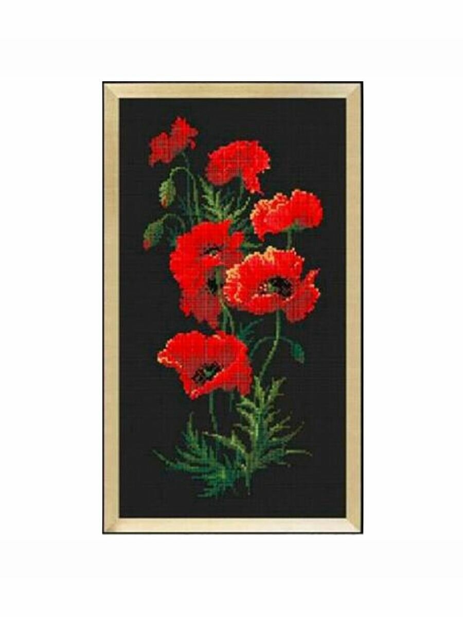 Hабор для вышивания Amishop "цветок красного мака", 16CT Aida, 14 x 30 см, 89 x 189 стежка, 16 цветов