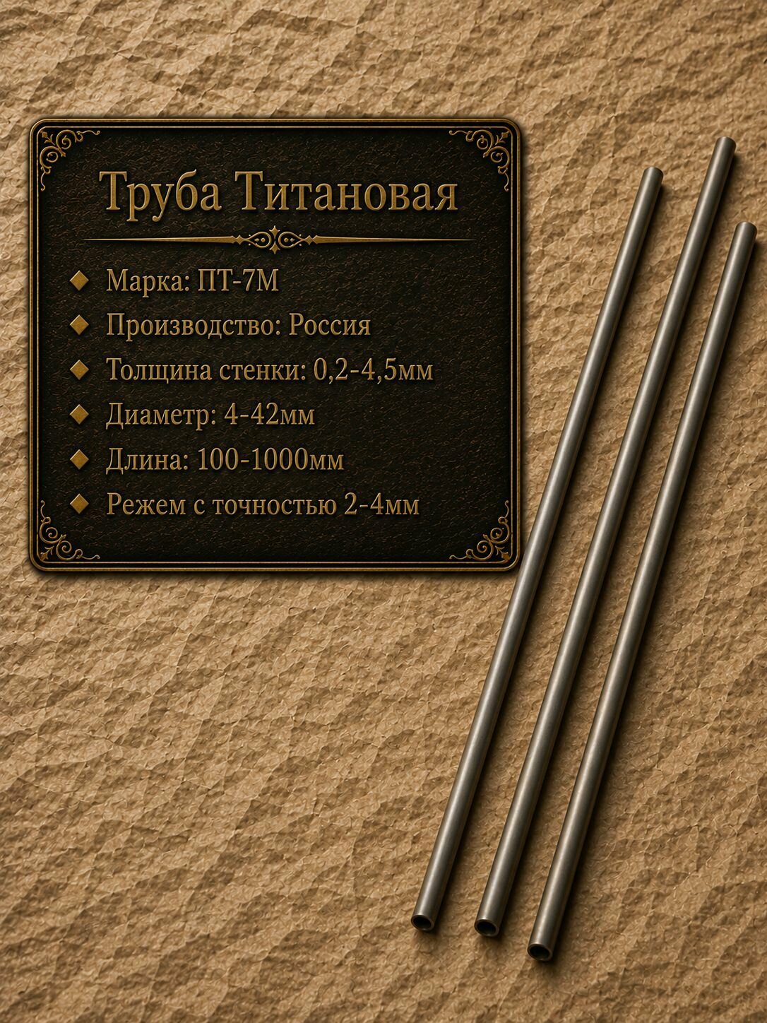 Труба Титан, Марка ПТ-7М, Диаметр 36мм, Стенка 1мм, длина 700мм