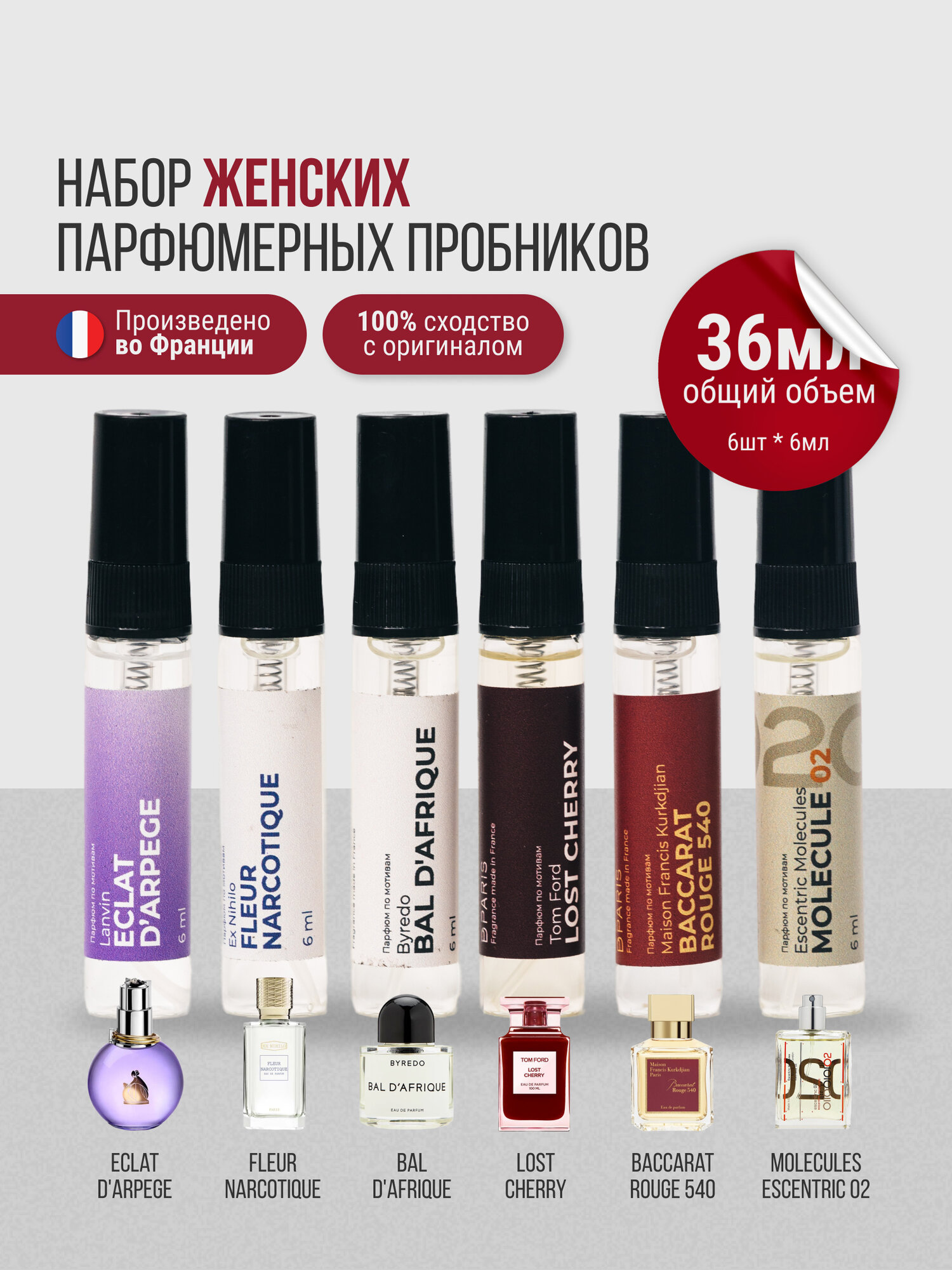 Духи женские стойкие набор пробников 6 шт 36 мл PdParizz парфюм