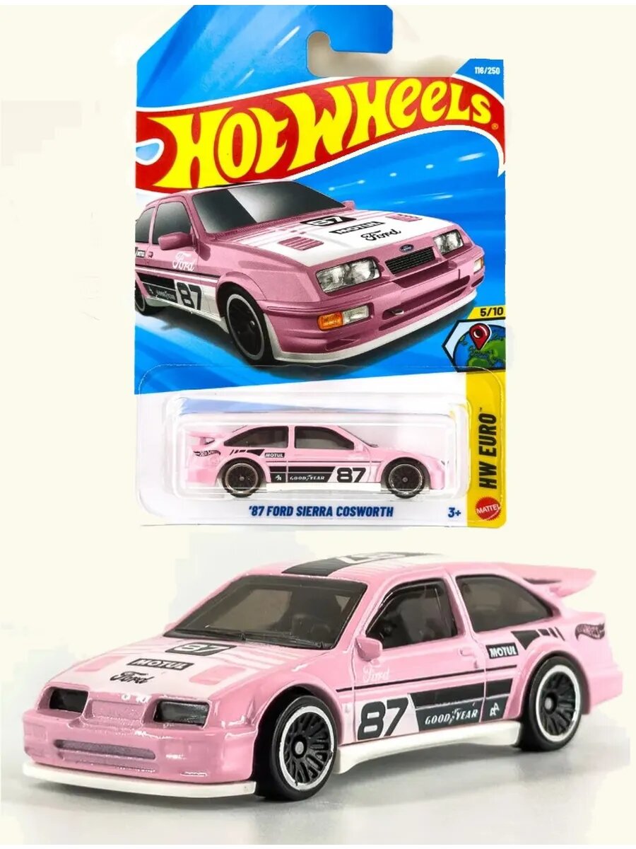 Машинка Hot Wheels 87 Ford Sierra Cosworth, гоночная, металл/пластик, вращение колёс, цвет розовый