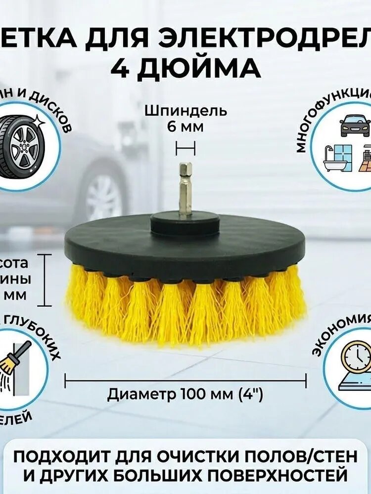 Щетка насадка для шуруповерта, щетка для дрели мягкая, для быстрой чистки и мойки поверхностей белая
