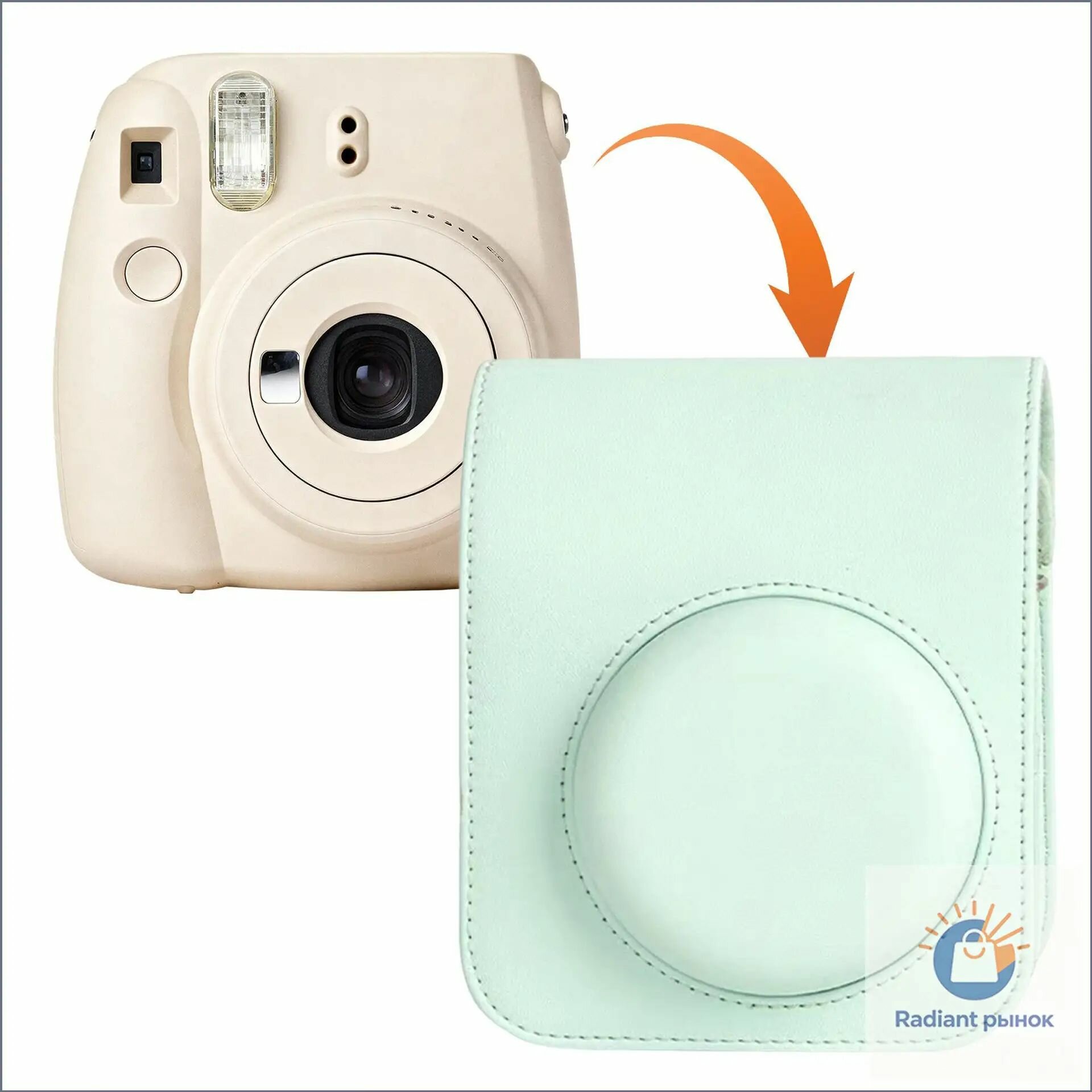 Чехол для Fujifilm Instax Mini 12, зелёный, с ремнём