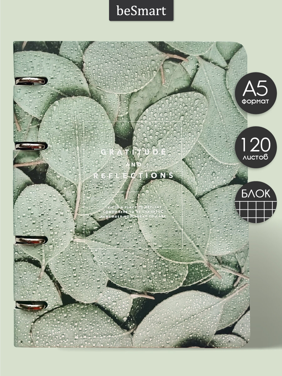 Тетрадь на кольцах общая beSmart "Botanica", А5 на 120 листов в клетку, гибкая обложка