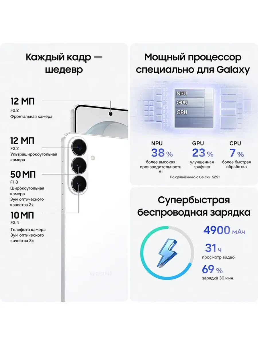Смартфон Samsung Galaxy S26+ SM-S947BZWCCAU 12GB+512GB Белый — фото 1