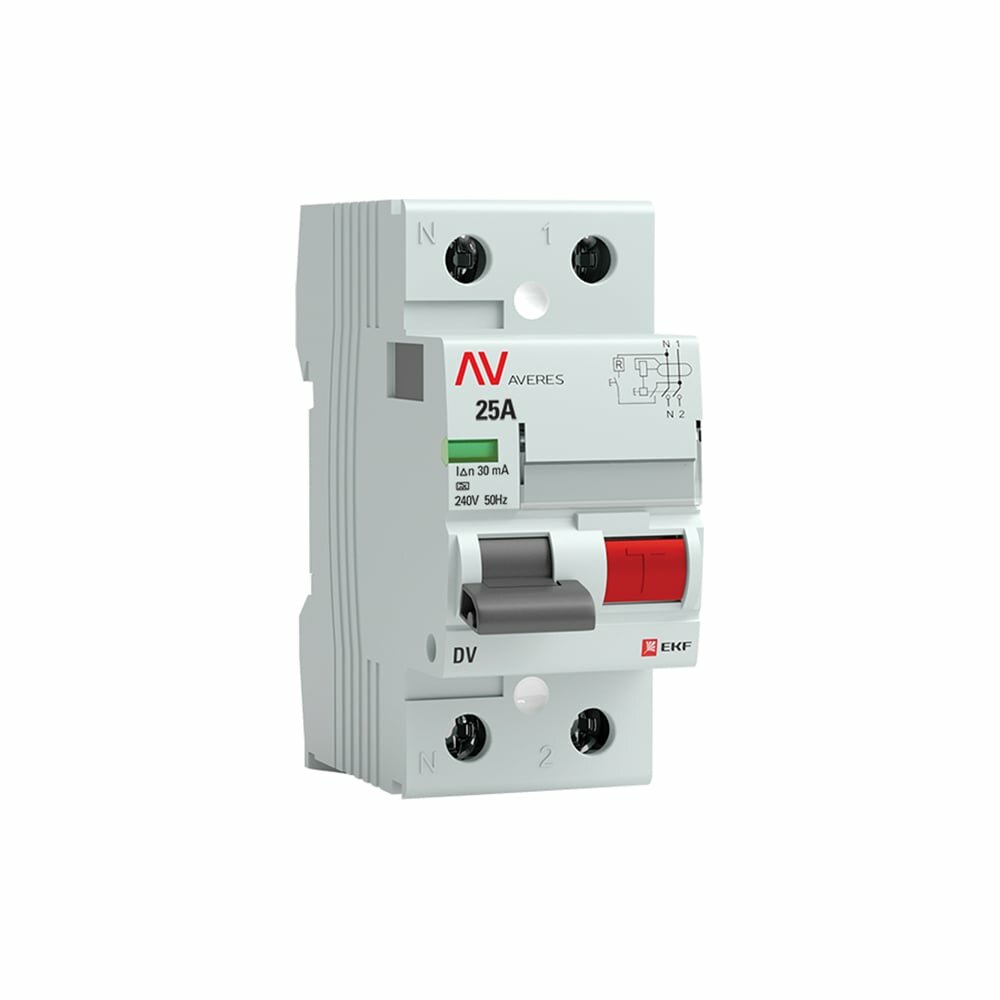 Устройство защитного отключения EKF AVERES DV, 2P, 25А/30мА, A rccb-2-25-30-a-av