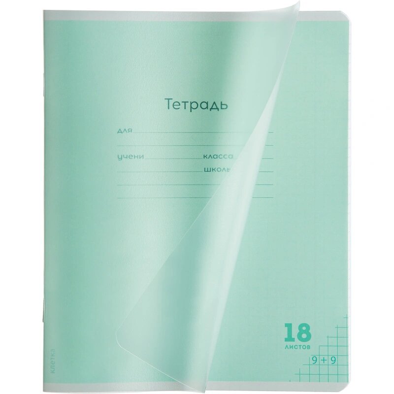 Тетрадь клетка 18л. проз. плас. обл. plastic cover классика NEW зеленая,18-1396