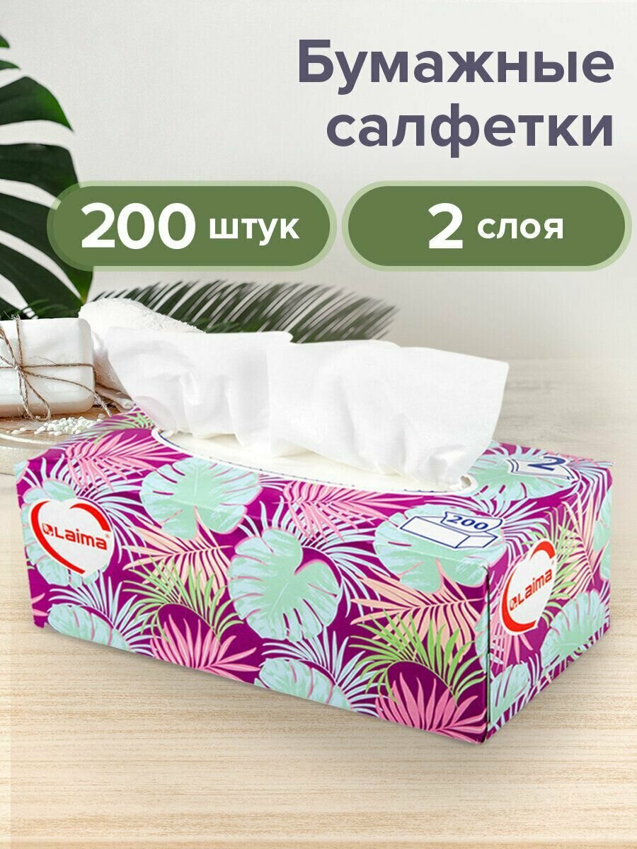 Салфетки / платочки бумажные сухие белые косметические в коробке для лица 200 штук, 2-слойные, Everyday, 20х20см салфетки бумажные косметические платочки для лица