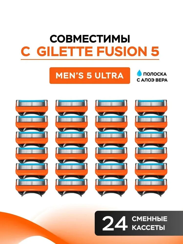 Сменные кассеты Men's Max 5 Ultra с триммером для бритвенных станков совместимы c популярными мужскими бритвами, 24 шт по 5 лезвий