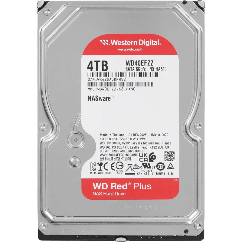 Western Digital Жесткий диск 4ТБ Western Digital Red Plus NAS WD40EFZZ, 5400об./мин, 128МБ (SATA III) (oem)