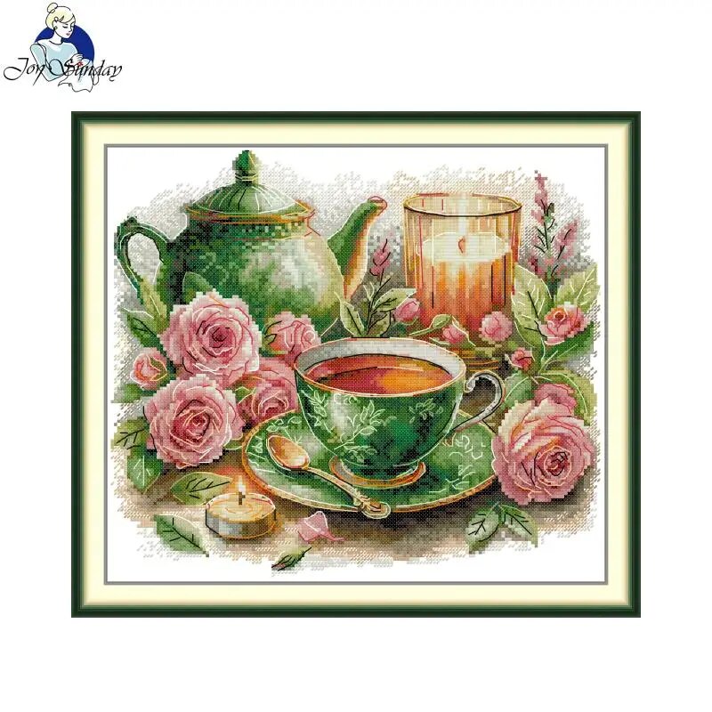 Набор для вышивания крестом Joy Sunday "Романтический послеобеденный чай" 14CT Printed Cloth