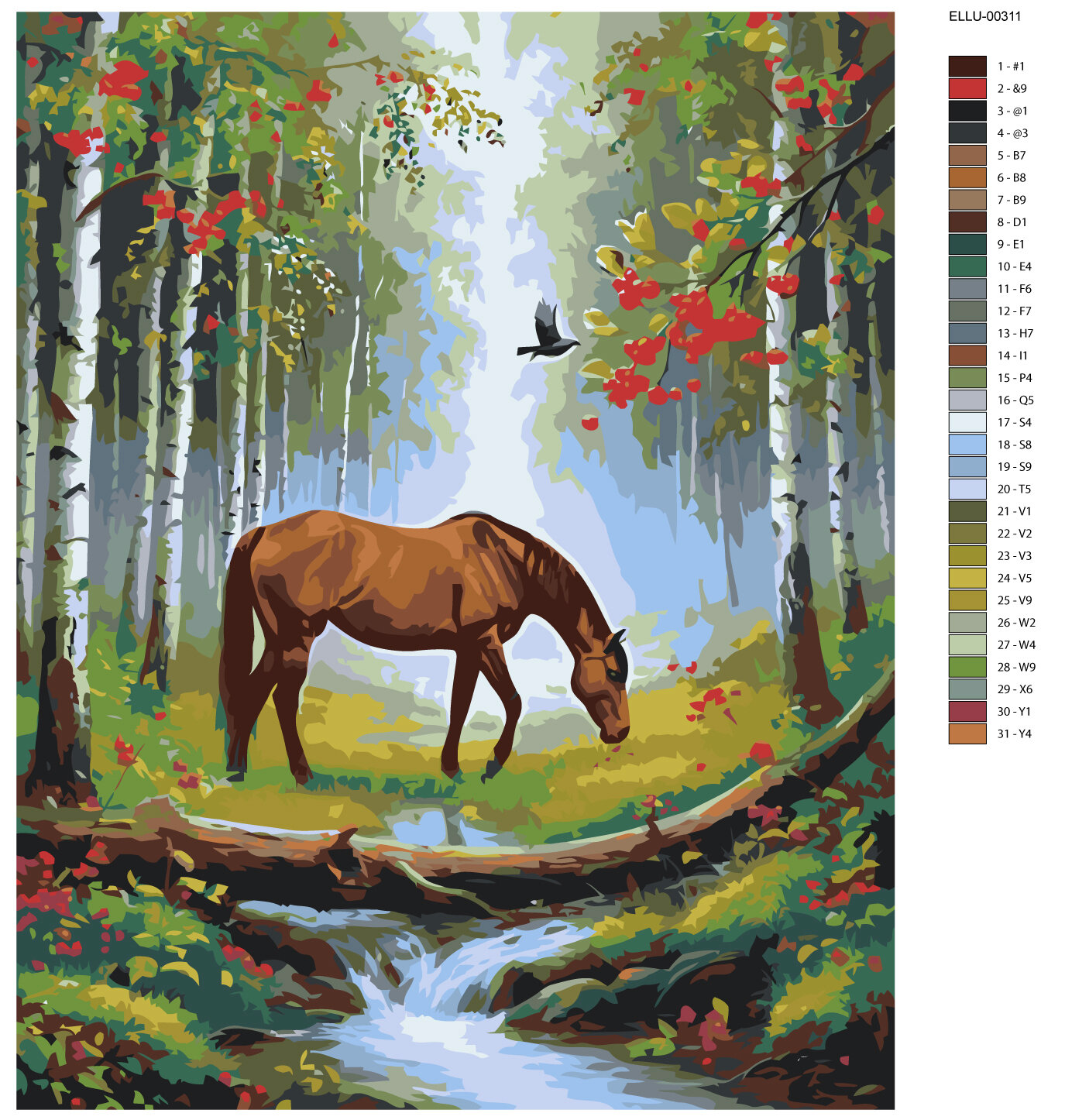 Картина по номерам, 40 x 50, ELLU-00311, лощадь, лес, природа