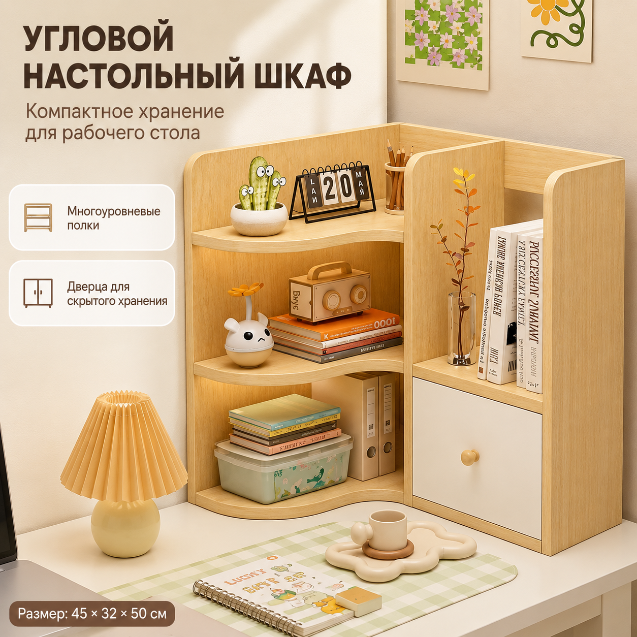 Надстройка на стол MUSEN V079, угловая, для книг, 32x45x50 см