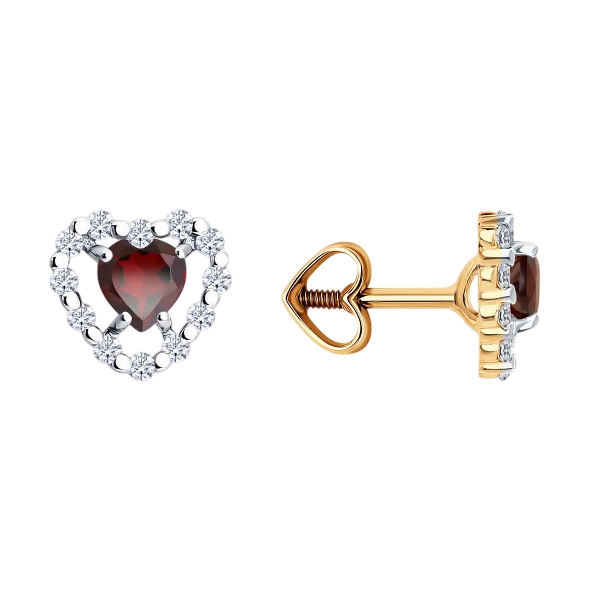 Серьги, красное золото, 585 проба, гранат, фианит