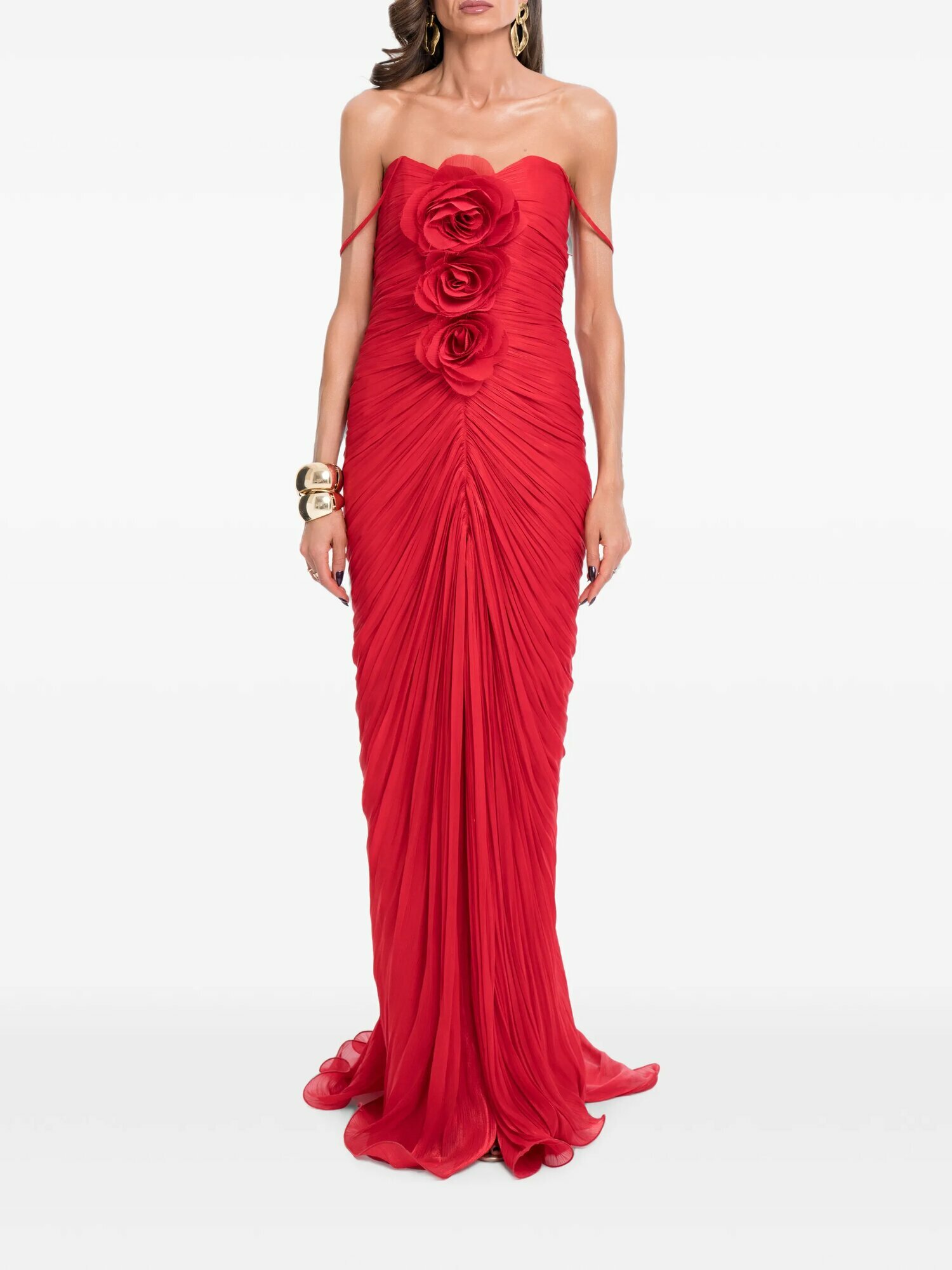 Платье Floral-applique ruched maxi dress