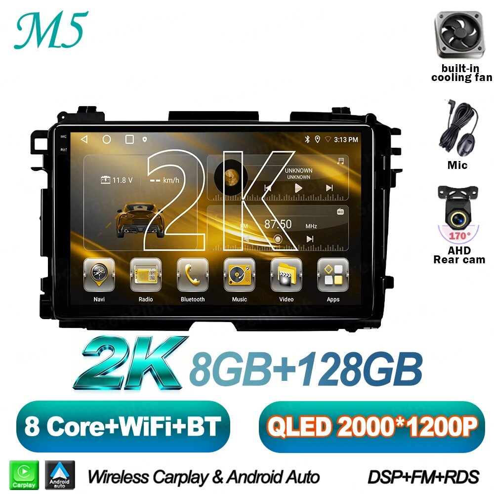 Автомагнитола Android 16 для Honda Vezel HR-V (HRV, XRV) 2015-2020: 2K 8-128G cam wifi