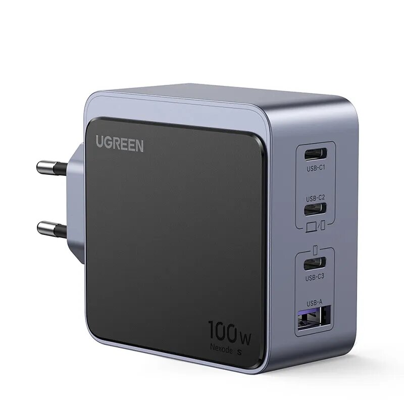 Ugreen X565 Сетевое зарядное устройство, USB 2.0 Type-A, USB Type-C, быстрая зарядка, 100 Вт, без кабеля, 35043, серый