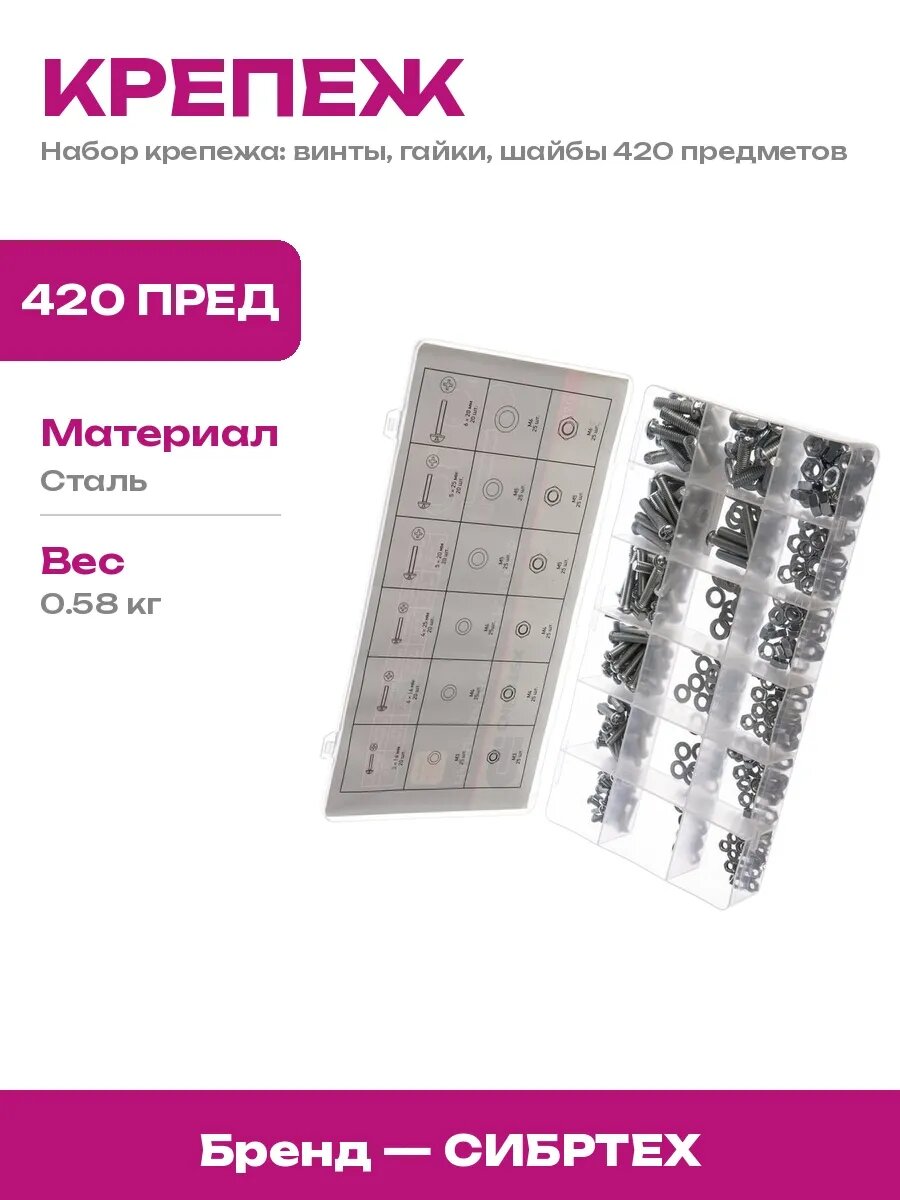 Универсальный набор метизов 420 предметов винты и гайки