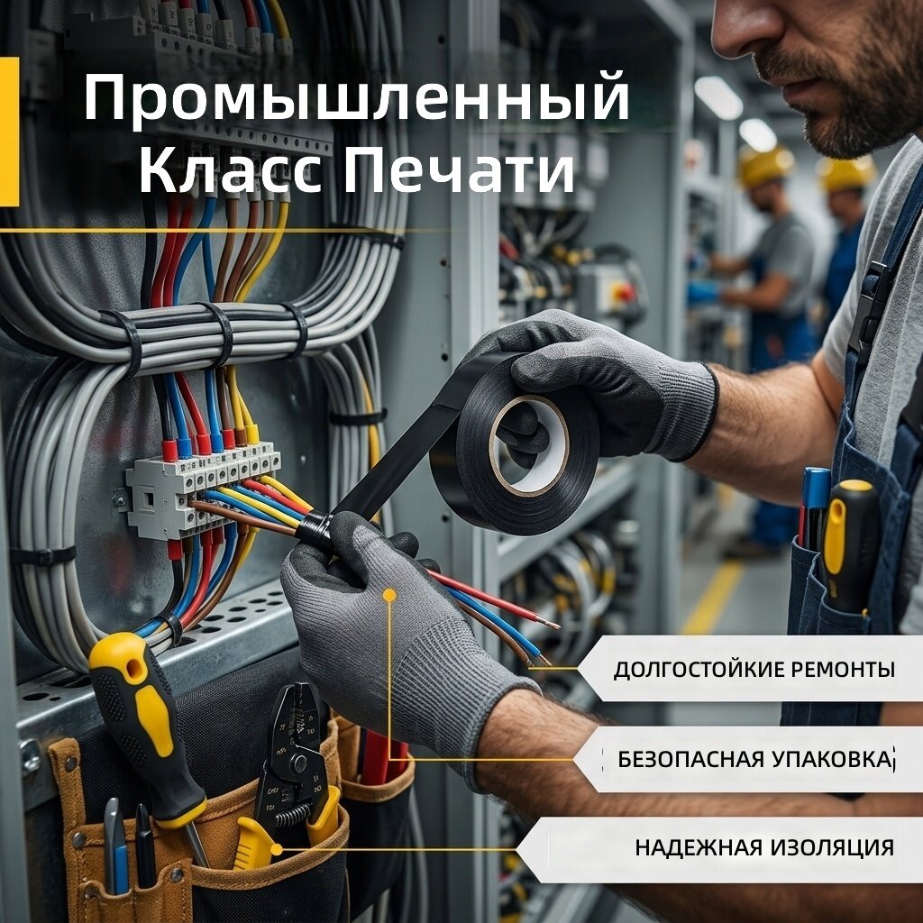 Изолента ПВХ электрическая черная, 4 шт, термостойкая и долговечная, с высокой адгезией, изолирующая и огнеупорная, для электропроводки, рукояток ракеток и бытового использования