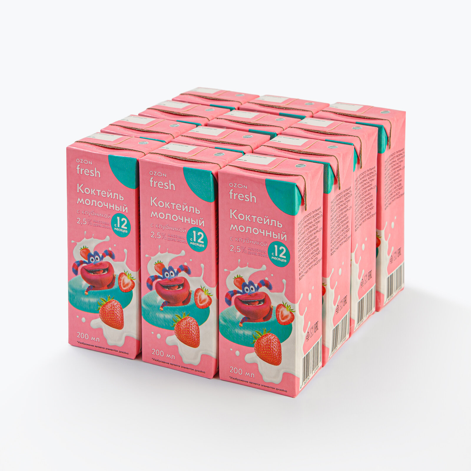 Коктейль молочный с клубникой 2,5% Ozon fresh (200 мл * 12 шт) клубничный 2.5% 200 мл 12 штук