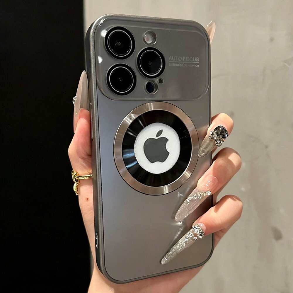 Чехол для iPhone 15, серый, с магнитной беспроводной зарядкой, титановый цвет, стеклянное окно, противоударный, матовый задник, полная защита камеры