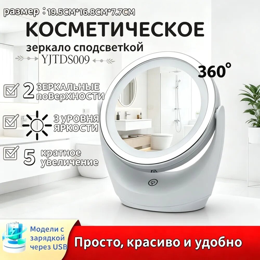 Зеркало гримерное, 20 см х 21 см, 1 шт
