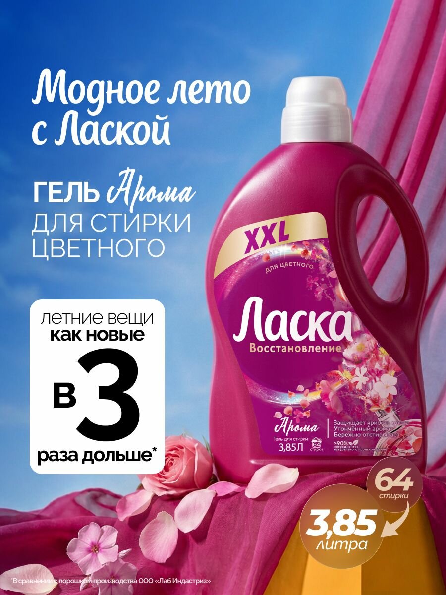 Гель для стирки Ласка Восстановление Арома для цветного, 3,85л (64 стирки), жидкое средство для стирки автомат