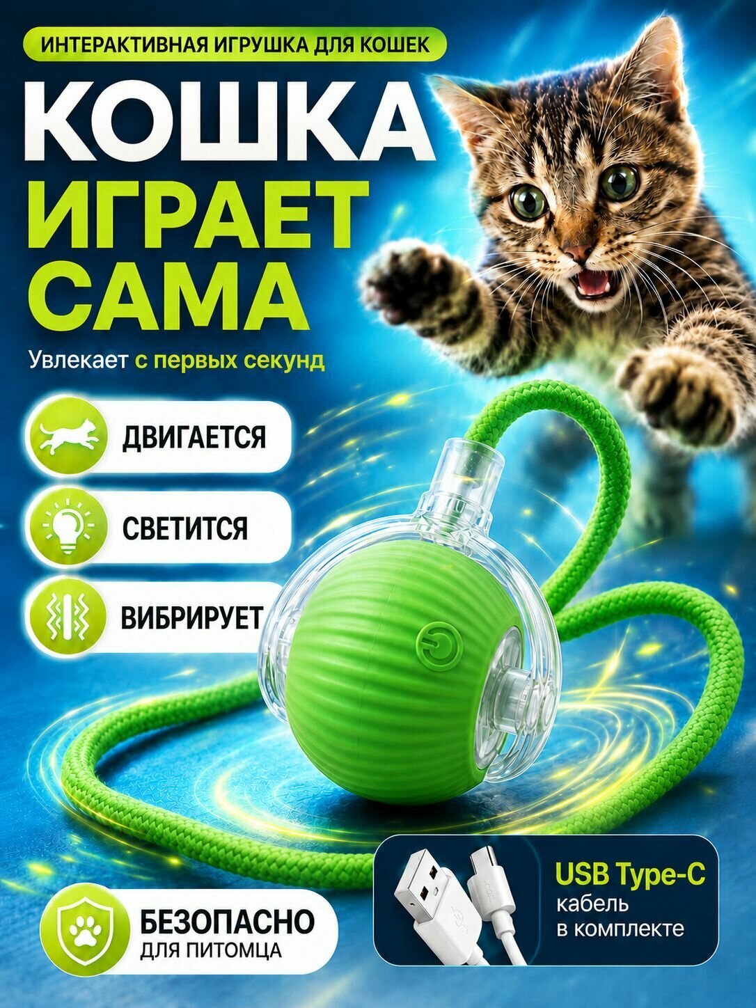 Интерактивная игрушка для кошек, умный мячик для кошки с хвостиком, игрушка для кота и котят, автоматическая дразнилка интерактивный мяч с хвостиком автоматическая игрушка-дразнилка