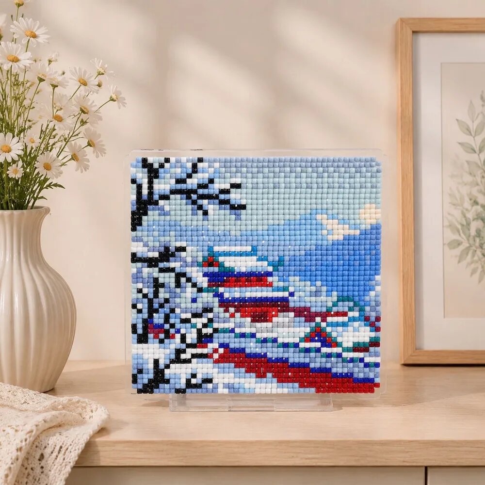 Алмазная живописьстатуэтка Foreveryoung Древний храм под снегом, 11,93x11,92см, квадратные смольные сверла