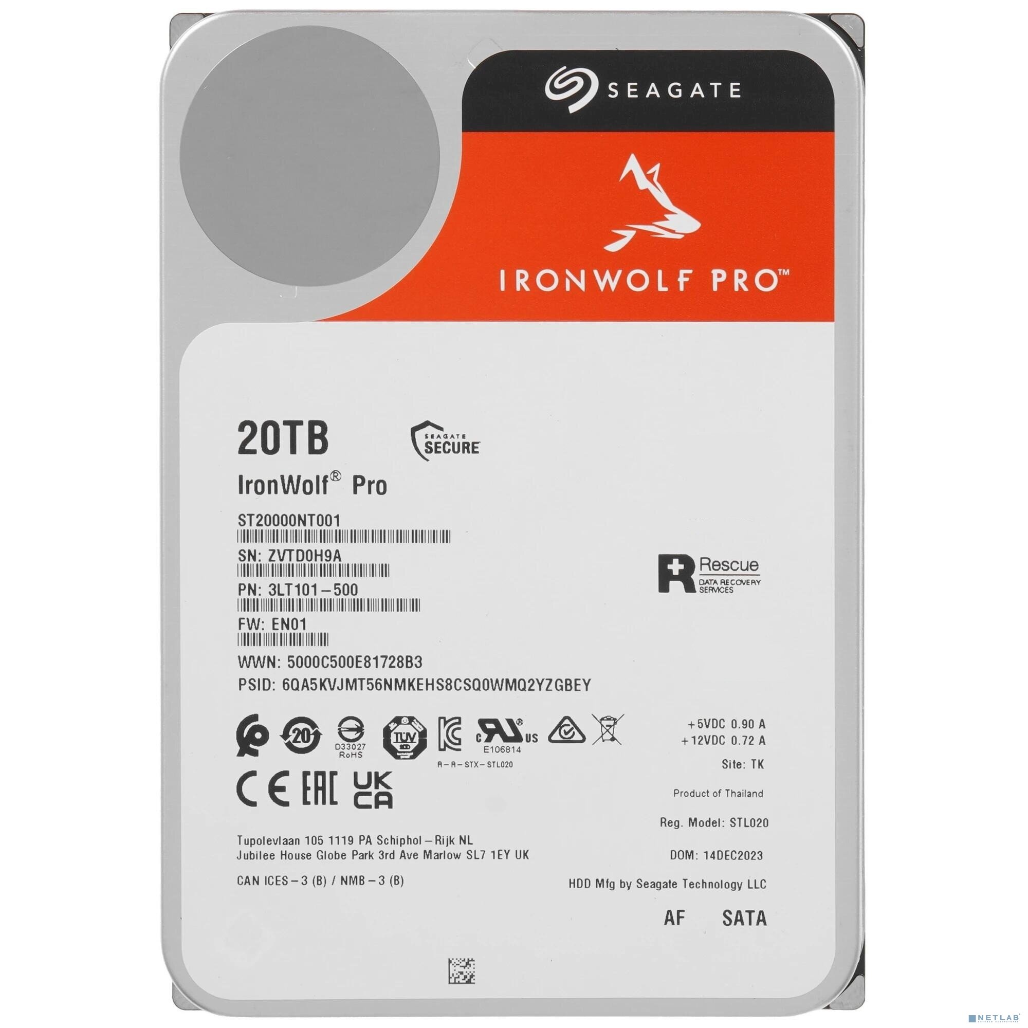 Жесткий диск Seagate SATA-III 20TB ST20000NT001 NAS Ironwolf Pro 512E (7200rpm) 256Mb 3.5"