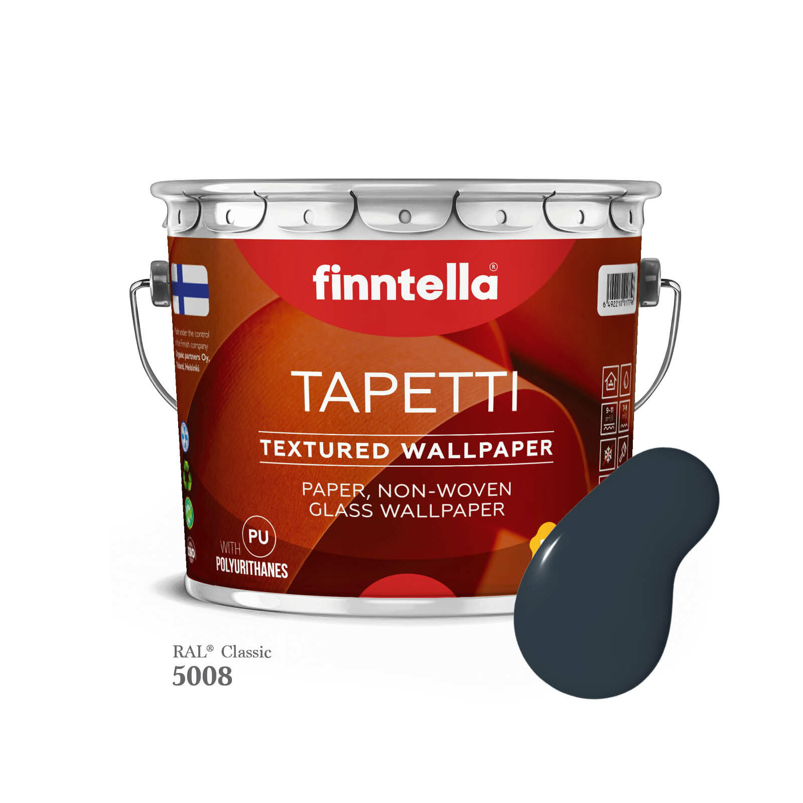 Шелковисто-матовая краска для обоев под окраску TAPETTI SILKKI Matta FINNTELLA, Цвет RAL 5008 Серо-синий (Grey blue), 2,7л