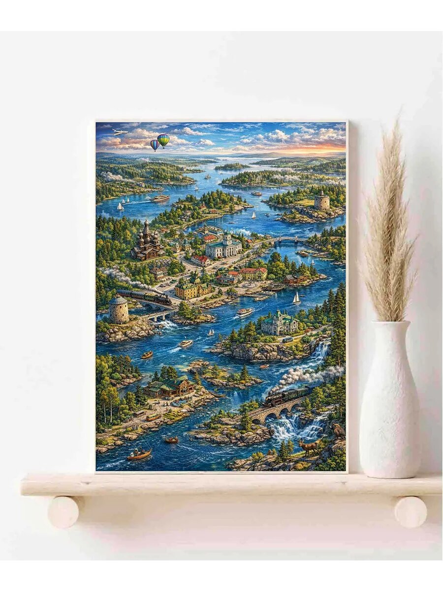 Сортавала, Россия, Fantasy Map, Карта, Плакат 30x42см