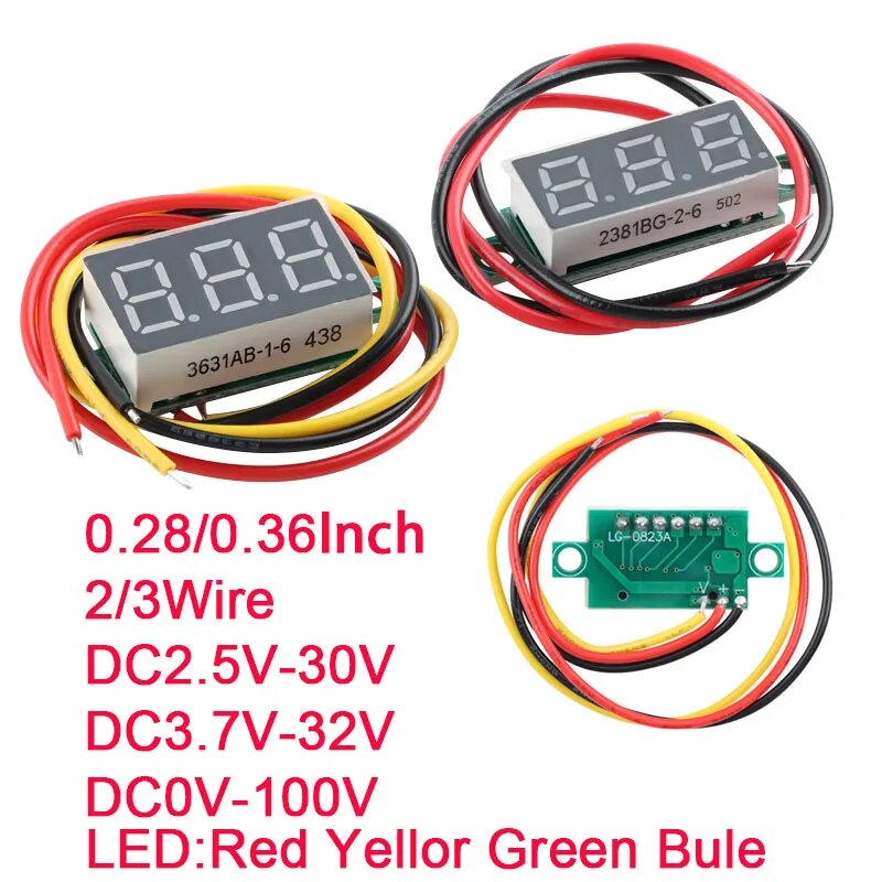 Цифровой вольтметр Your Cee 0-100В 0.28 Inch, Red Digital, DC2.5-30V 2Wire