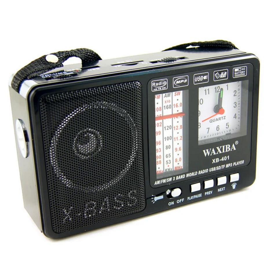 Радиоприемник с MP3 плеером +часы Waxiba XB-401C (черный)