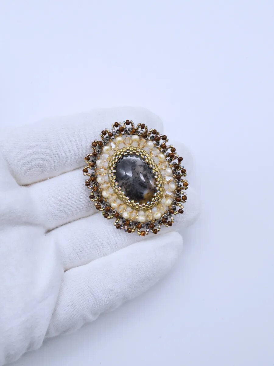 Брошь, агат, кристалл, кристаллы Swarovski