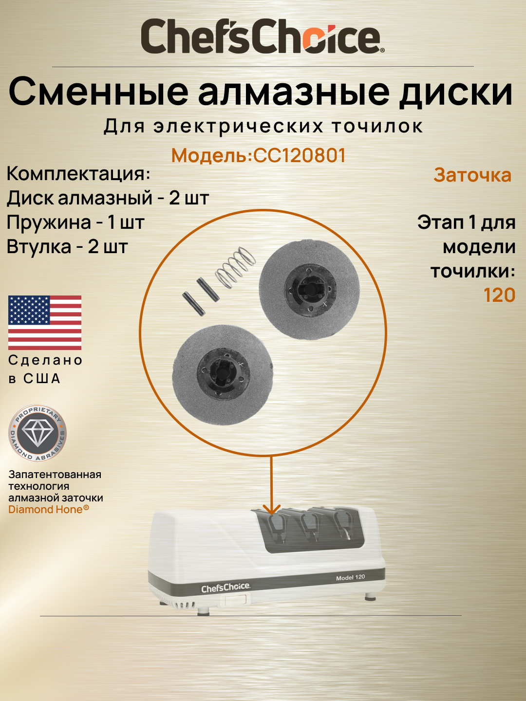 Набор сменных дисков Chef'sChoice, с фурнитурой, для 1 этапа заточки для модели CC120, США