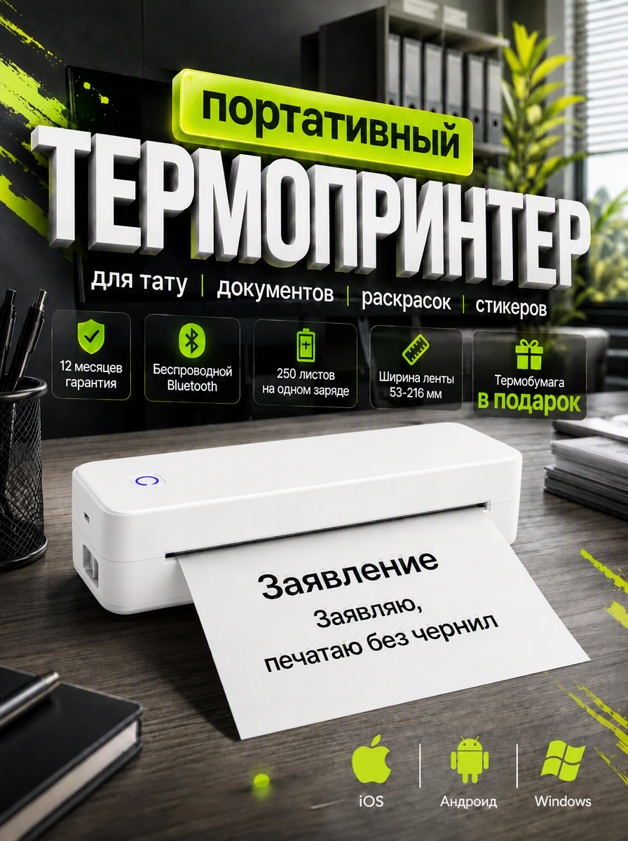 Портативный термопринтер формата А4, печать документов и тату‑шаблонов, идеально подходит для студий, продажа от завода