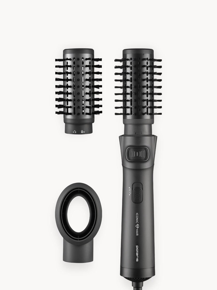 Фен-щетка для волос Polaris PHSB 1100Ri с автовращением, 1200 Вт, 3 насадки, черный